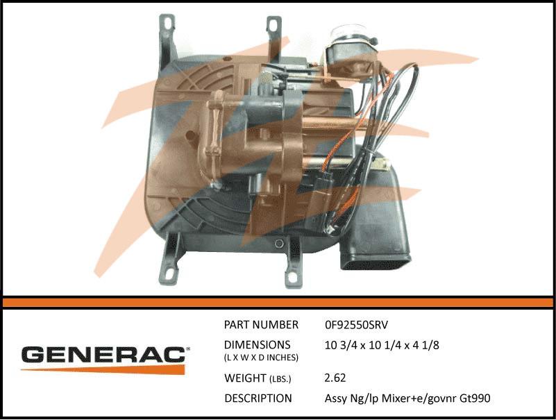 Generac 0F92550SRV NG/LP Mixer Assembly with Stepper Motor GT990 Drops ...