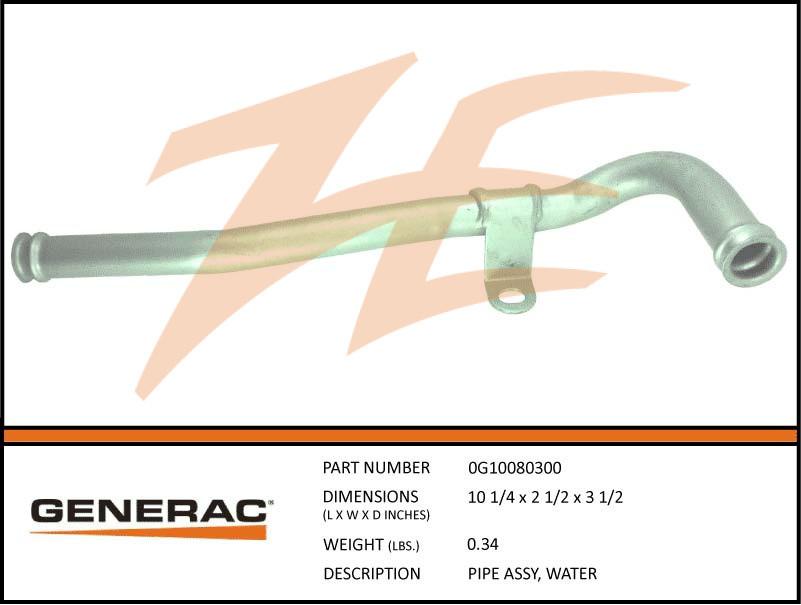 Generac 0G10080300 Water Pipe Assembly Dropshipped from Manufacturer ...
